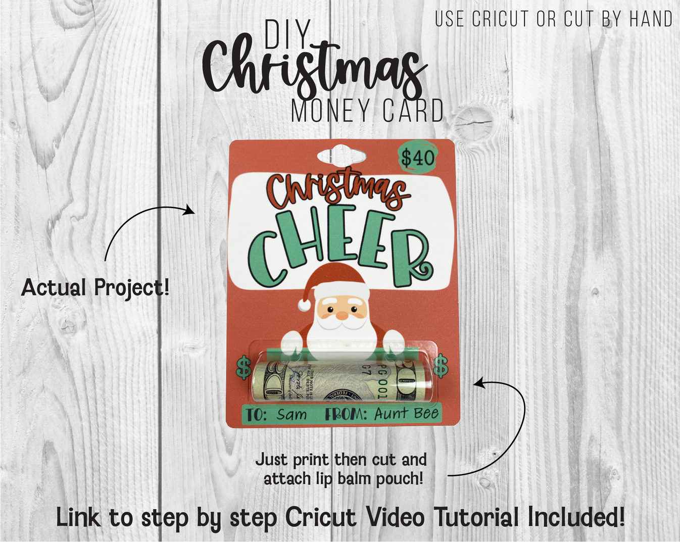 Printable Christmas Peaking Santa Lip Balm Money Card Template – Bees ...